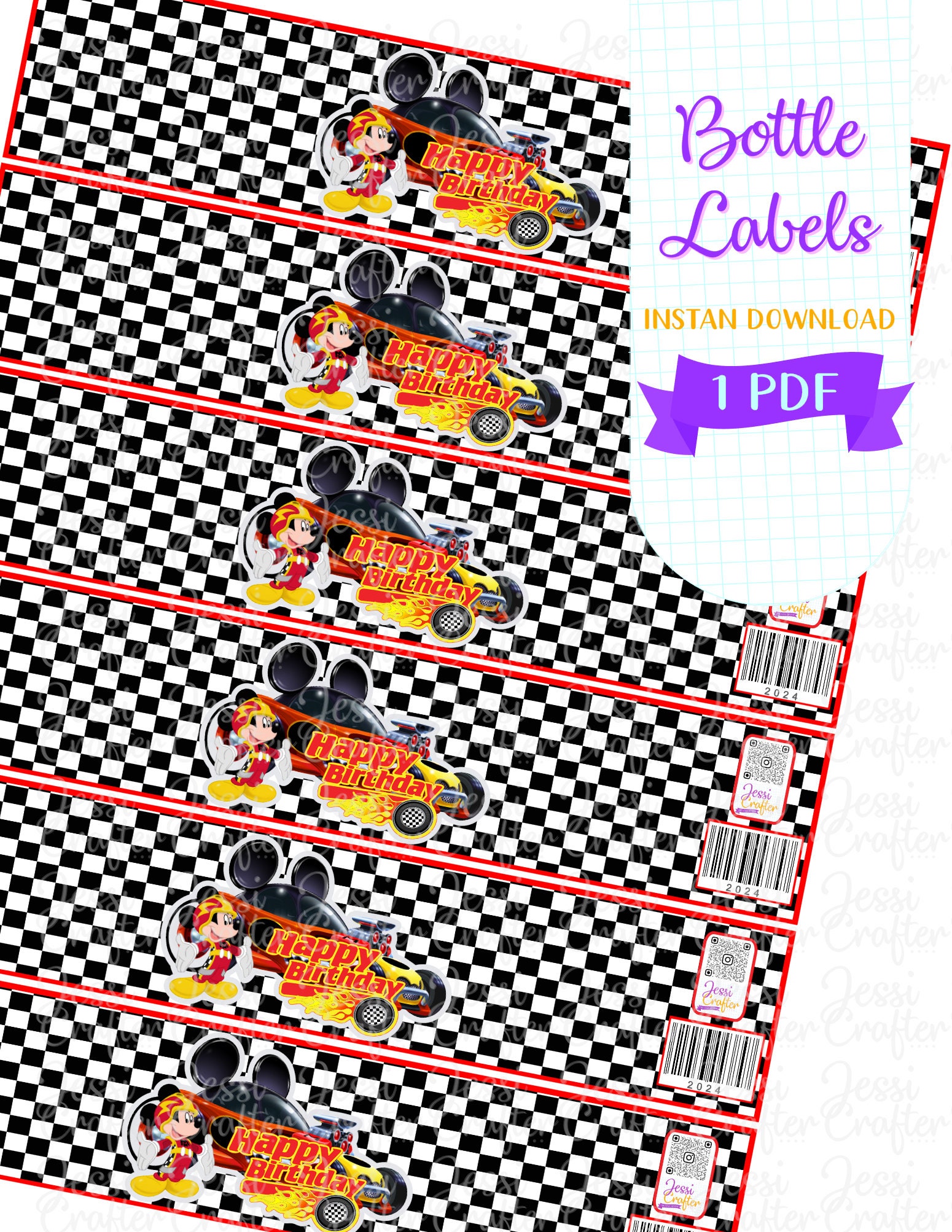 Printable Mickey Roadster Racers/water Bottle Label/party Decoration ...