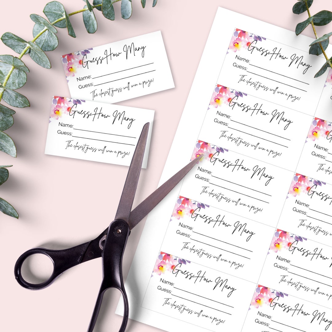 Guess How Many Party Game Guessing Slips for Baby Bridal Wedding ...