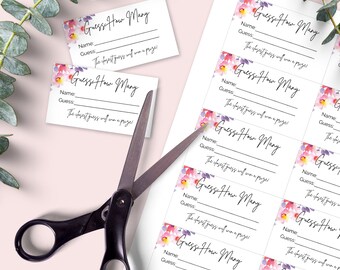 Guess How Many Party Game Guessing Slips for Baby Bridal Wedding ...