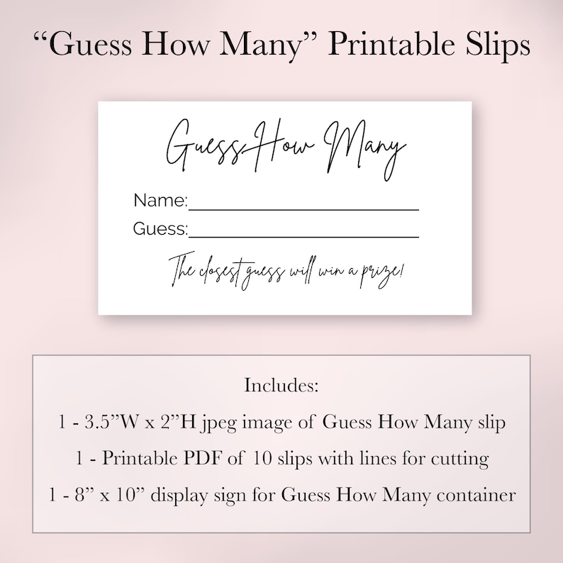 Guess How Many Party Game Guessing Slips for Baby Bridal Wedding ...