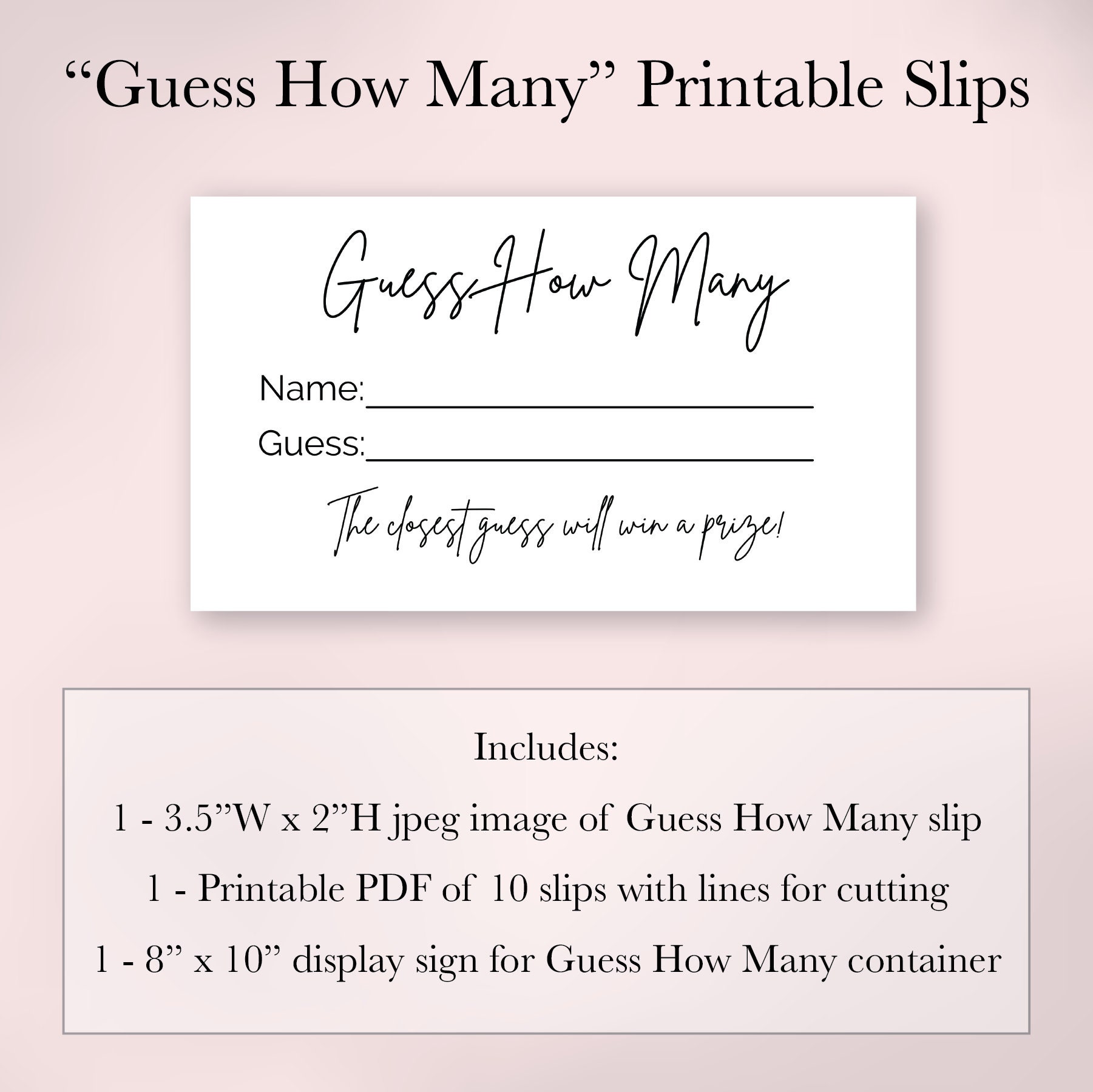 Guess How Many Party Game Guessing Slips for Baby Bridal Wedding ...