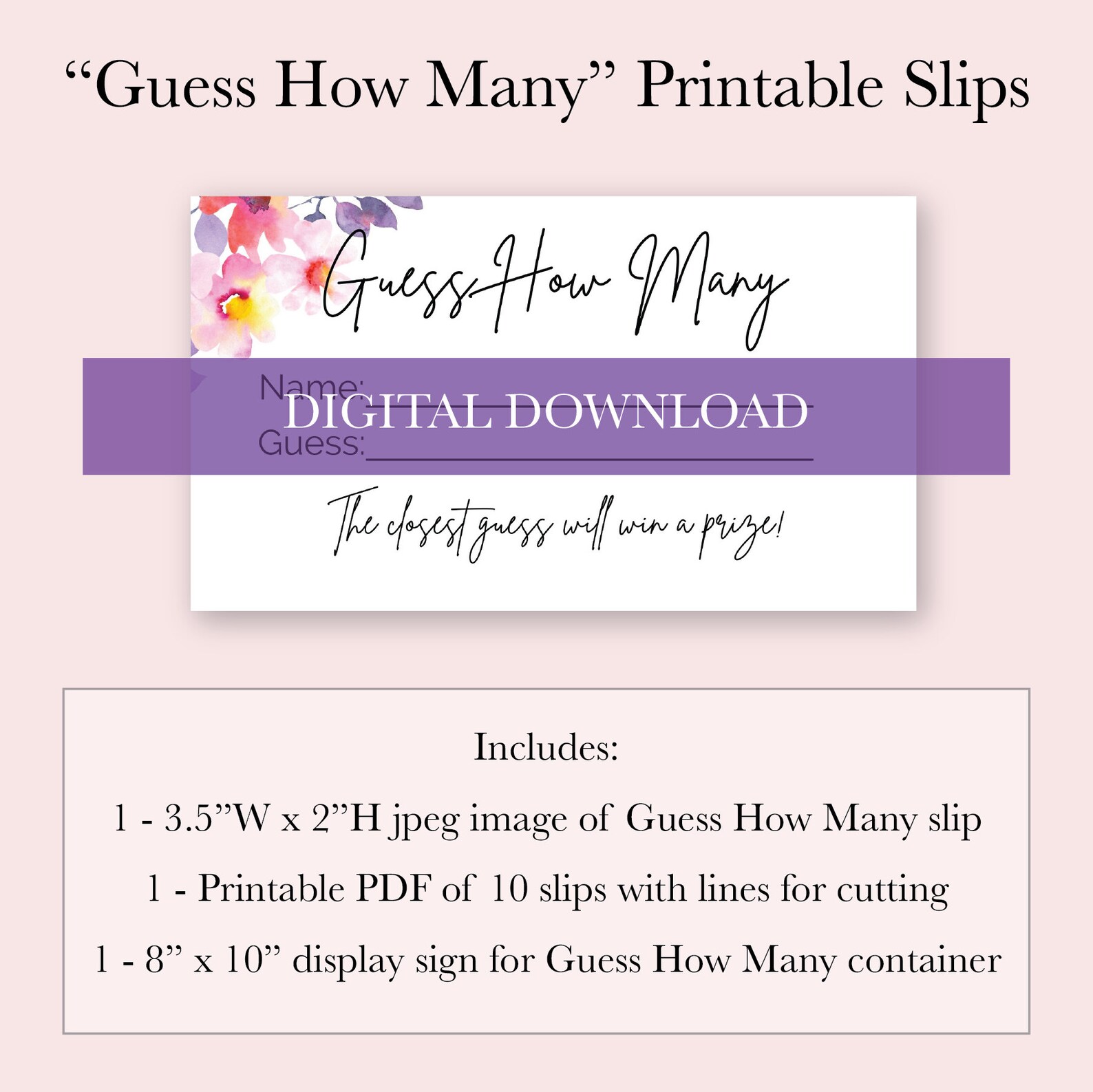 Guess How Many Party Game Guessing Slips for Baby Bridal Wedding ...