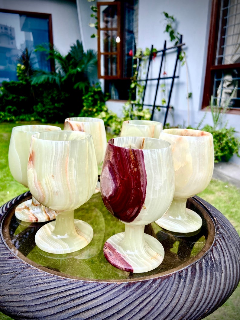 Handcrafted Green Marble Wine Glasses 5"x3.5 - Handmade Marble Goblet ...