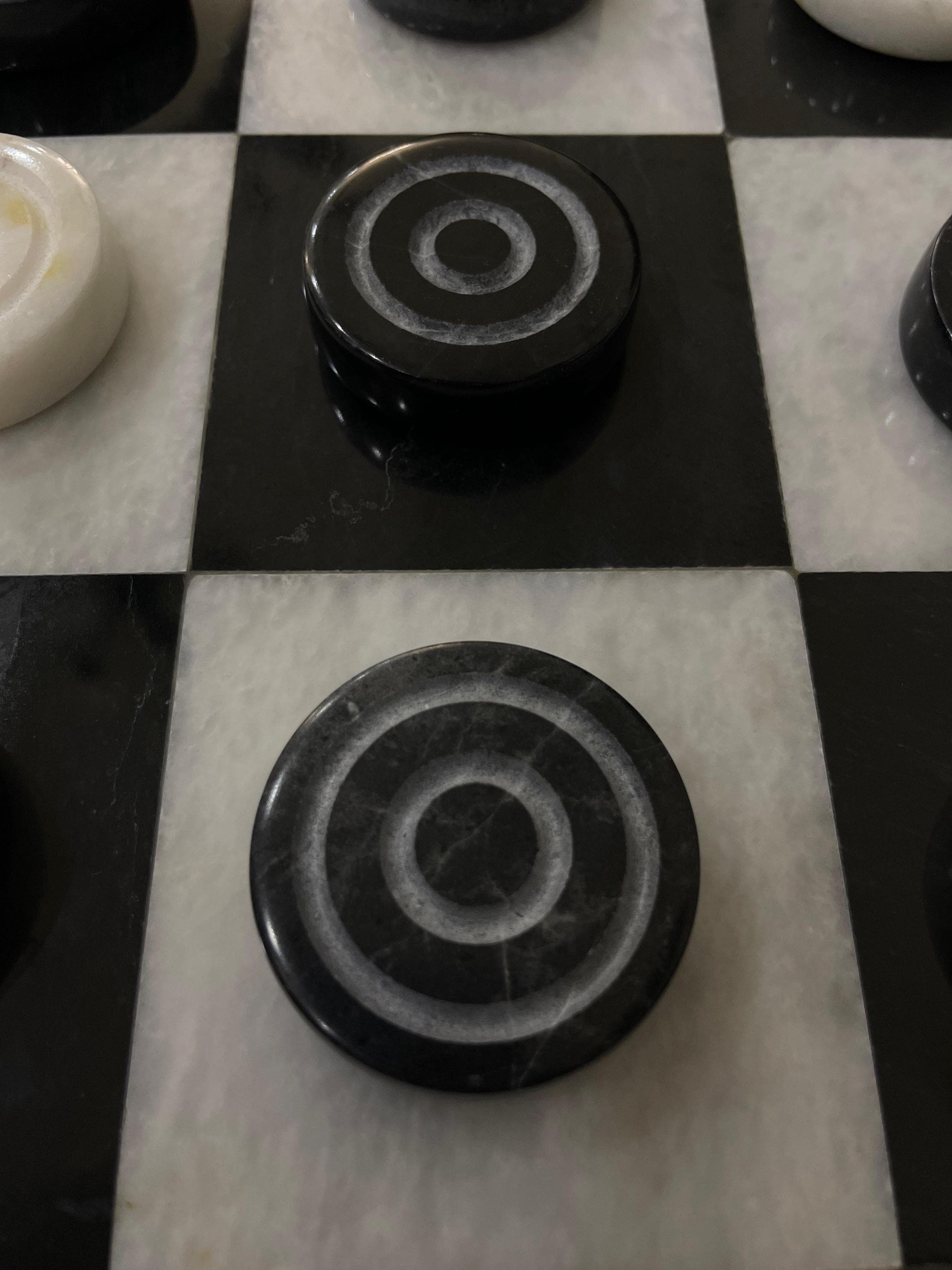 Marble Checker Set With Storage Case – Black & White Stone Board Game ...