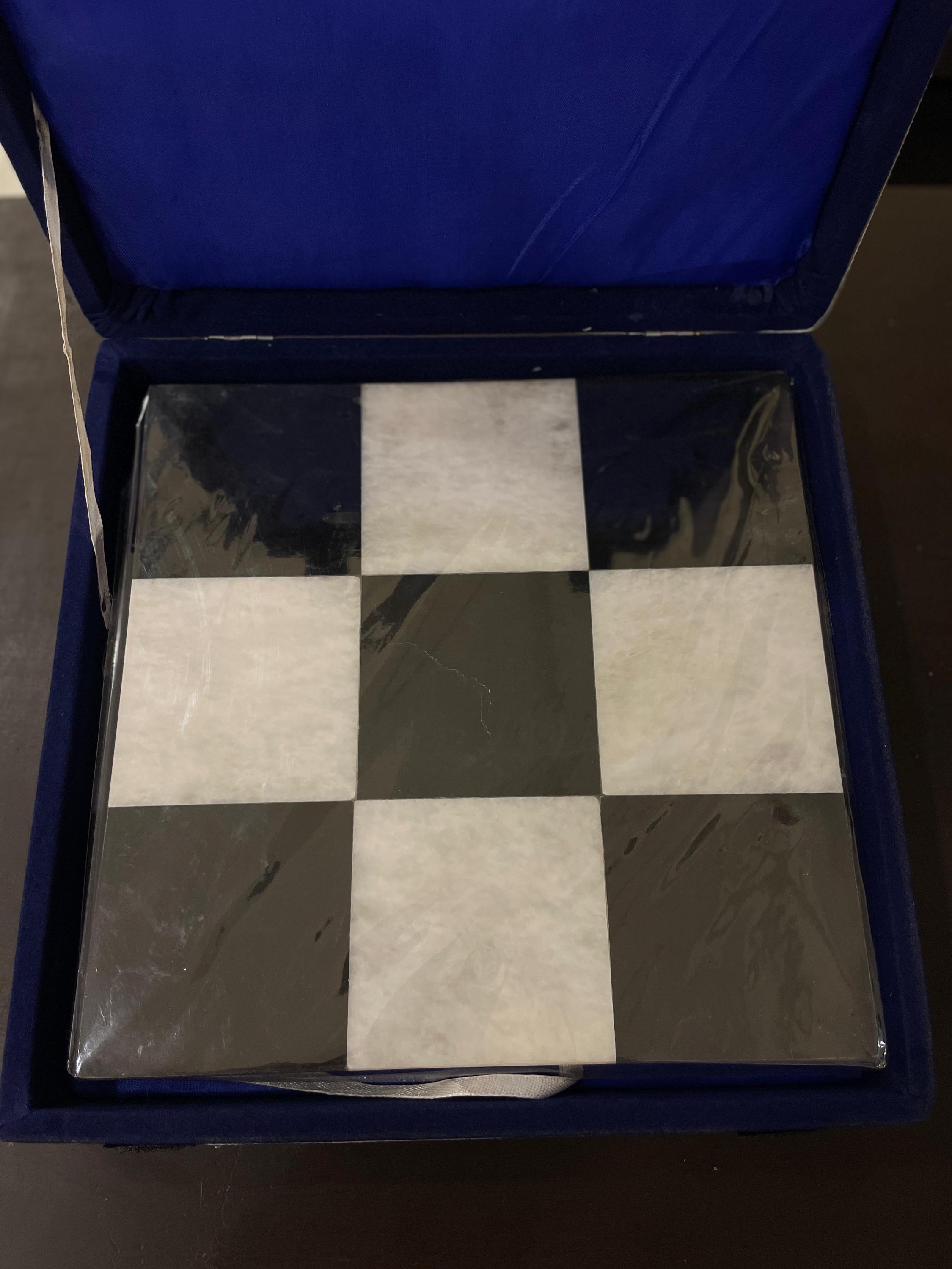 Marble Checker Set With Storage Case – Black & White Stone Board Game ...