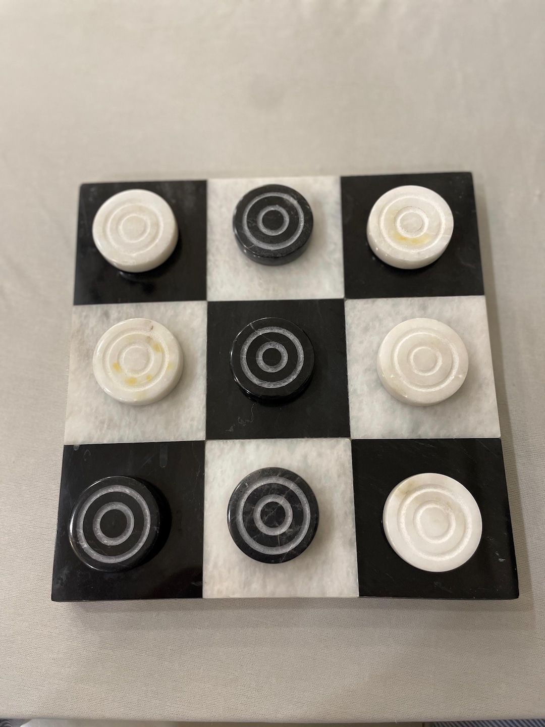 Marble Checker Set With Storage Case – Black & White Stone Board Game ...