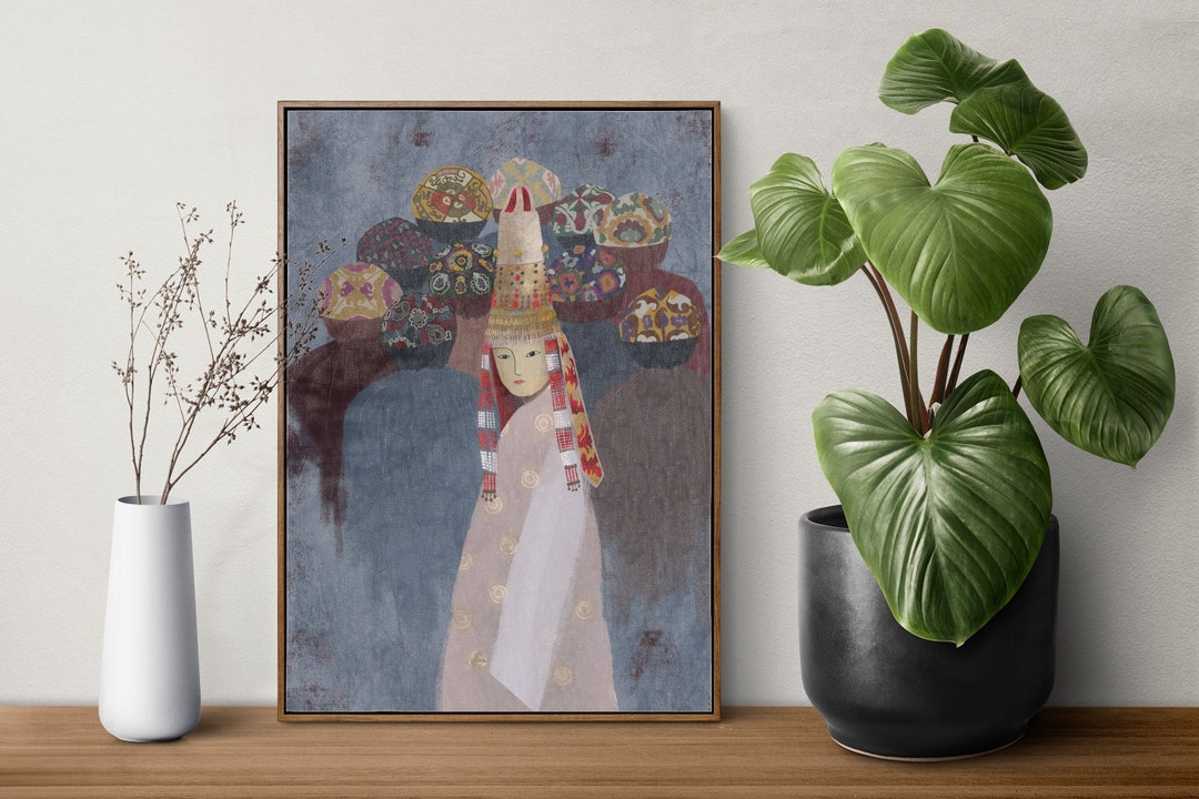 Kazakh Girl Fine Art Print: Saukele National Hat Illustration - Etsy