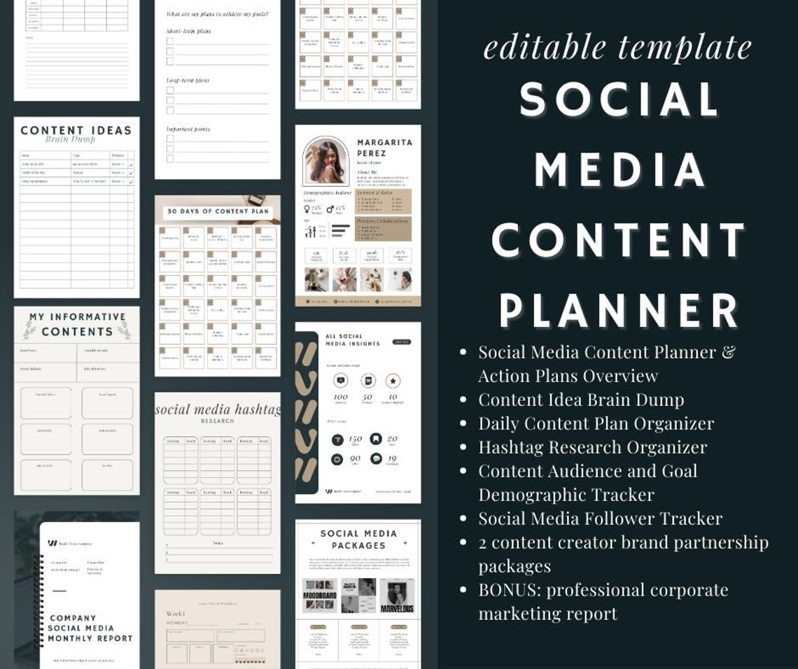 Editable Content Planner Template, Social Media Tracker, Content ...