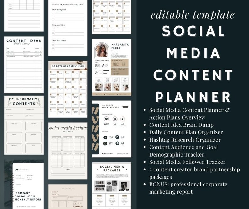 Editable Content Planner Template, Social Media Tracker, Content ...