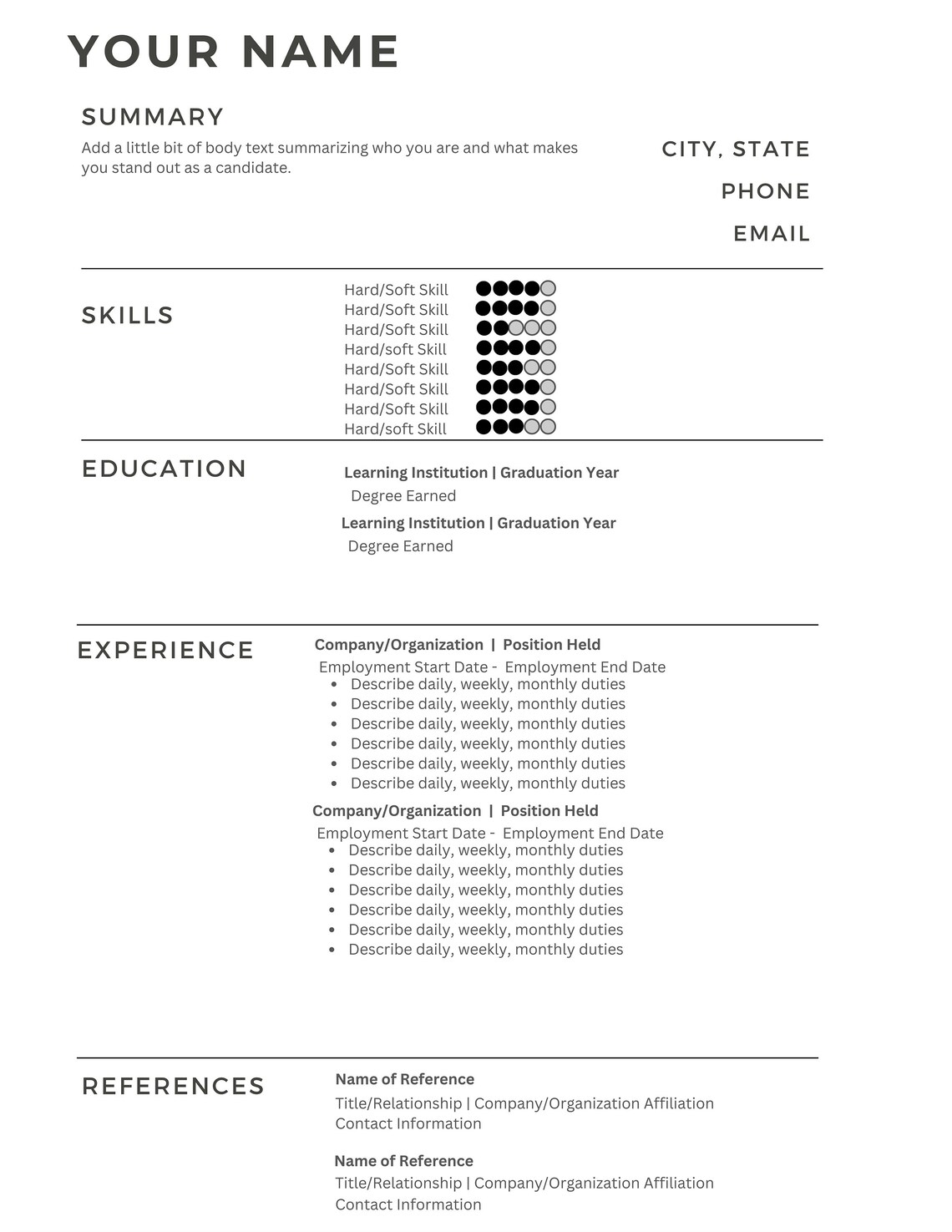 Custom Editable Resume Template Downloadable Customizable Professional ...