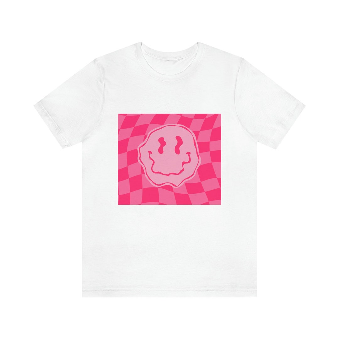 Pink Checkered Drippy Smiley Face Retro Vintage Preppy Bella - Etsy