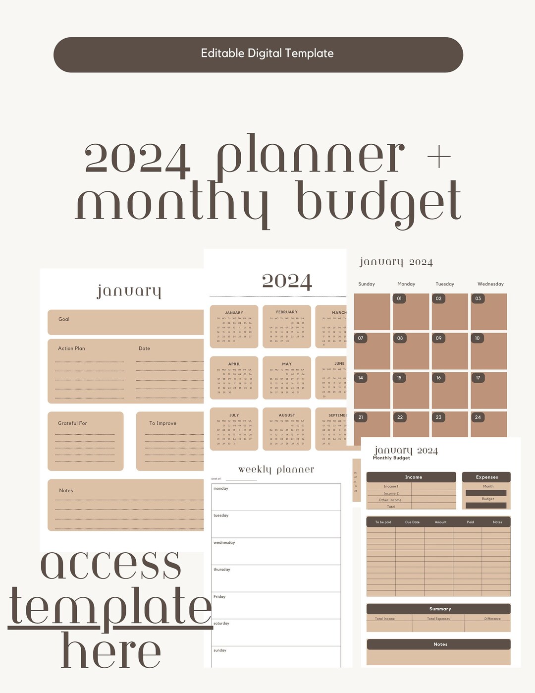 Modern Neutral Digital Planner Template Goal Tracker and Budget Planner ...