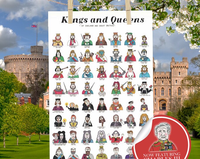 Kings and Queens of England Timeline Poster A3, Includes Charles III ...