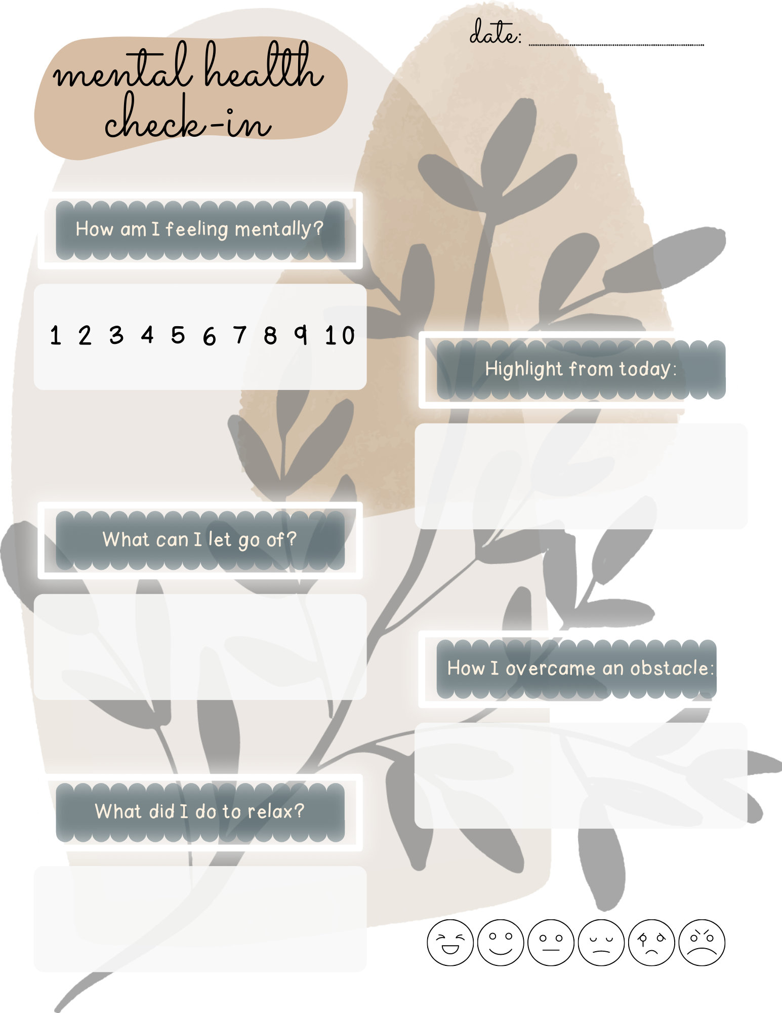 Mental Health Check in Printable Template - Etsy
