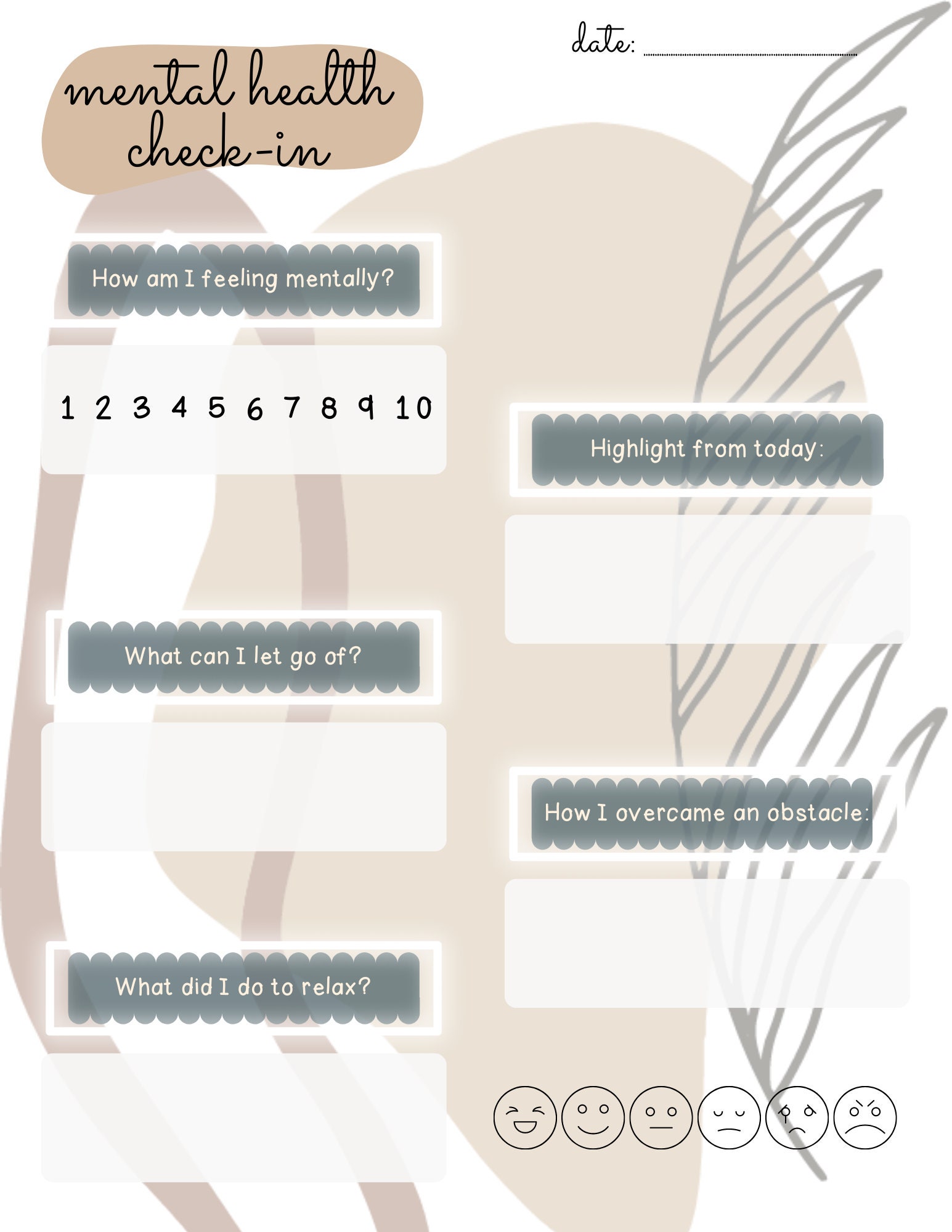 Mental Health Check in Printable Template - Etsy
