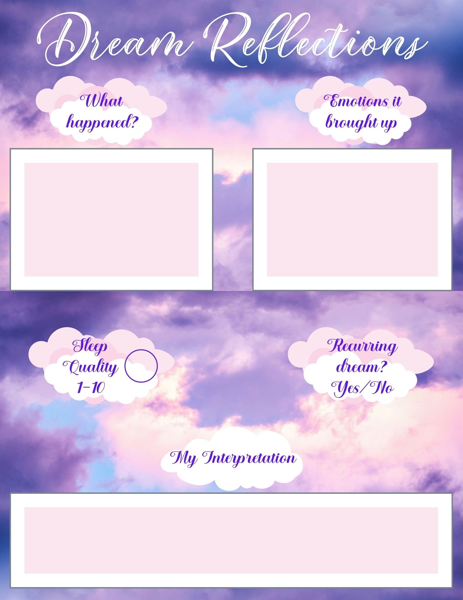 Dream Reflections Printable Journal - Etsy