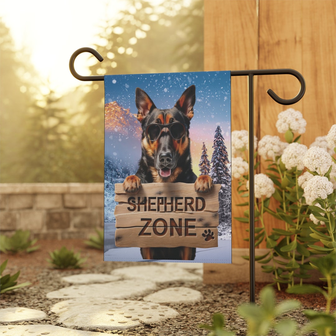 German Shepherd Flag, Garden Flag, SHEPHERD ZONE - WINTER, House Flag ...