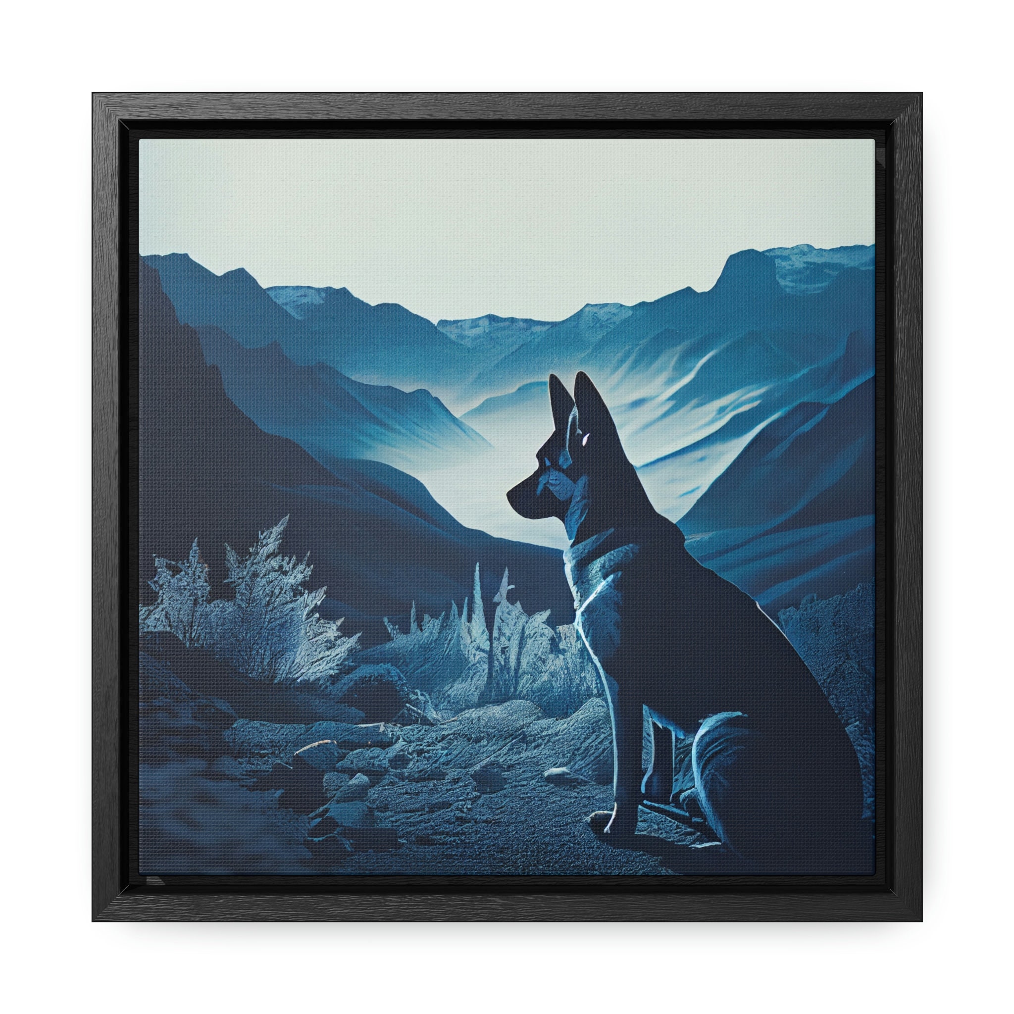 German Shepherd Blue Landscape Framed Canvas - Etsy
