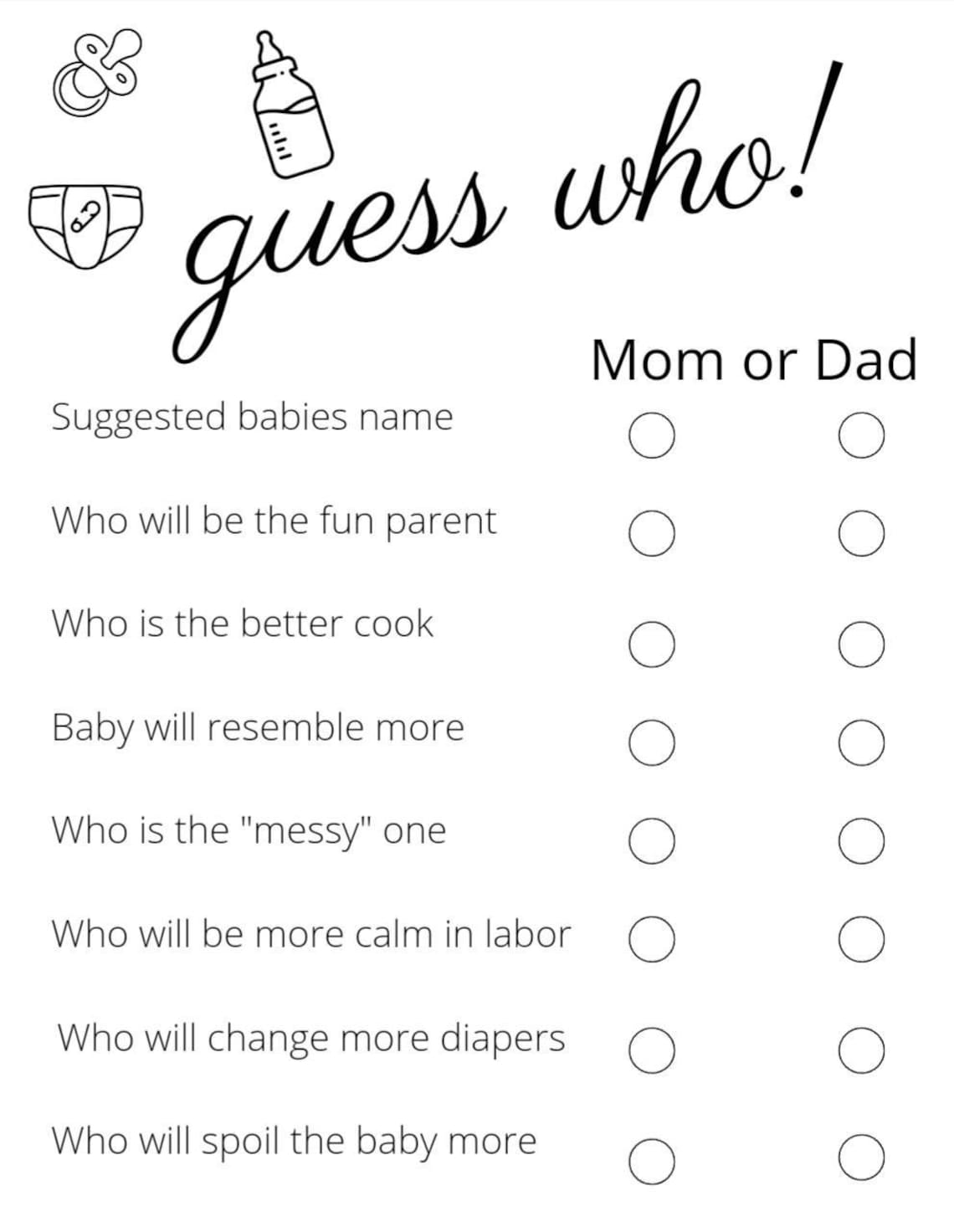 Guess Who Mommy or Daddy Baby Game, Editable, Printable Baby Shower ...