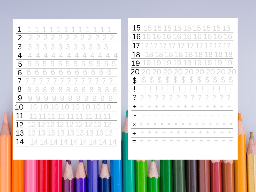 Number Tracing 1-20 Tracing & Symbols Handwriting Practice - Etsy