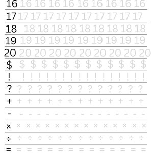 Number Tracing 1-20 Tracing & Symbols Handwriting Practice Learn to ...