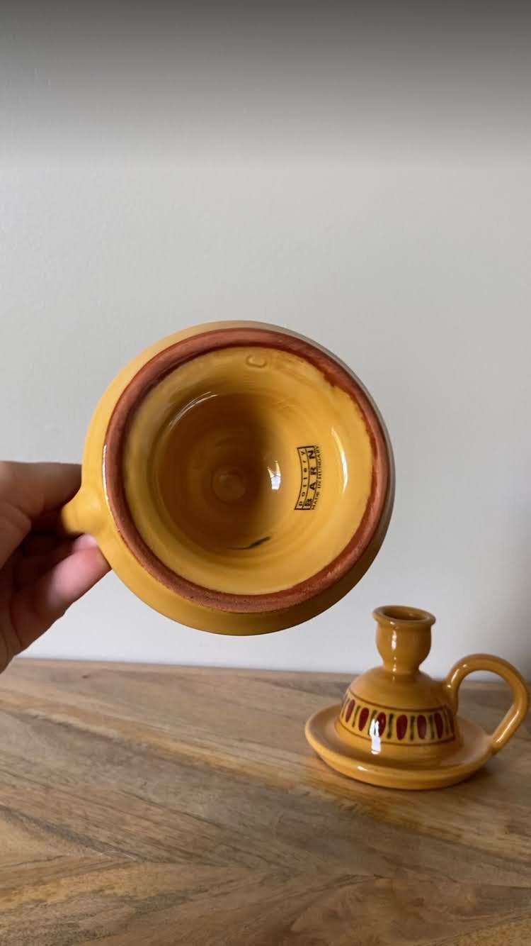 Set of Two Yellow Ceramic Candlesticks With Handles Candle Holders With ...