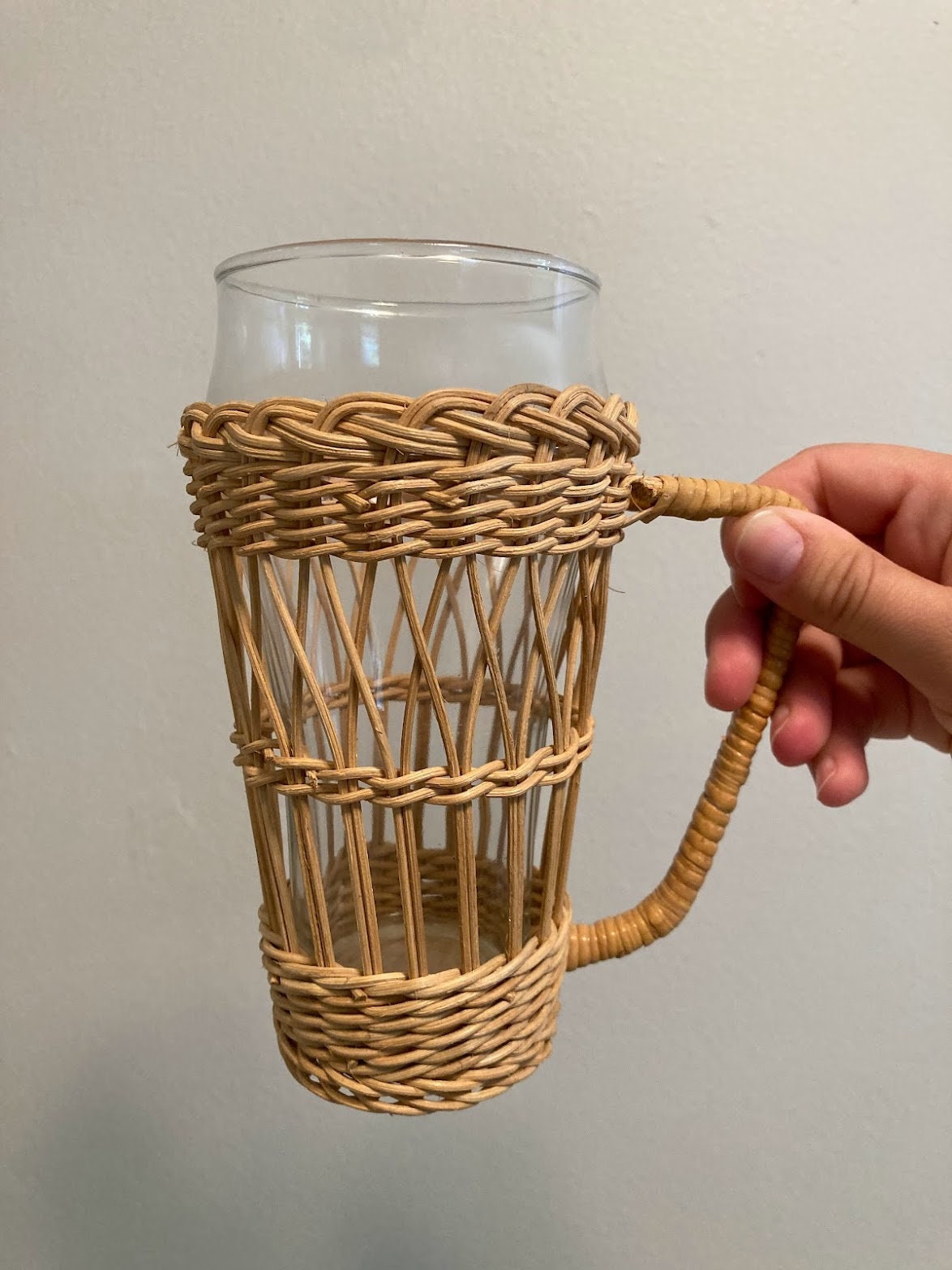 Vintage Wicker Rattan Pitcher With Handle and Set of 4 Wicker - Etsy