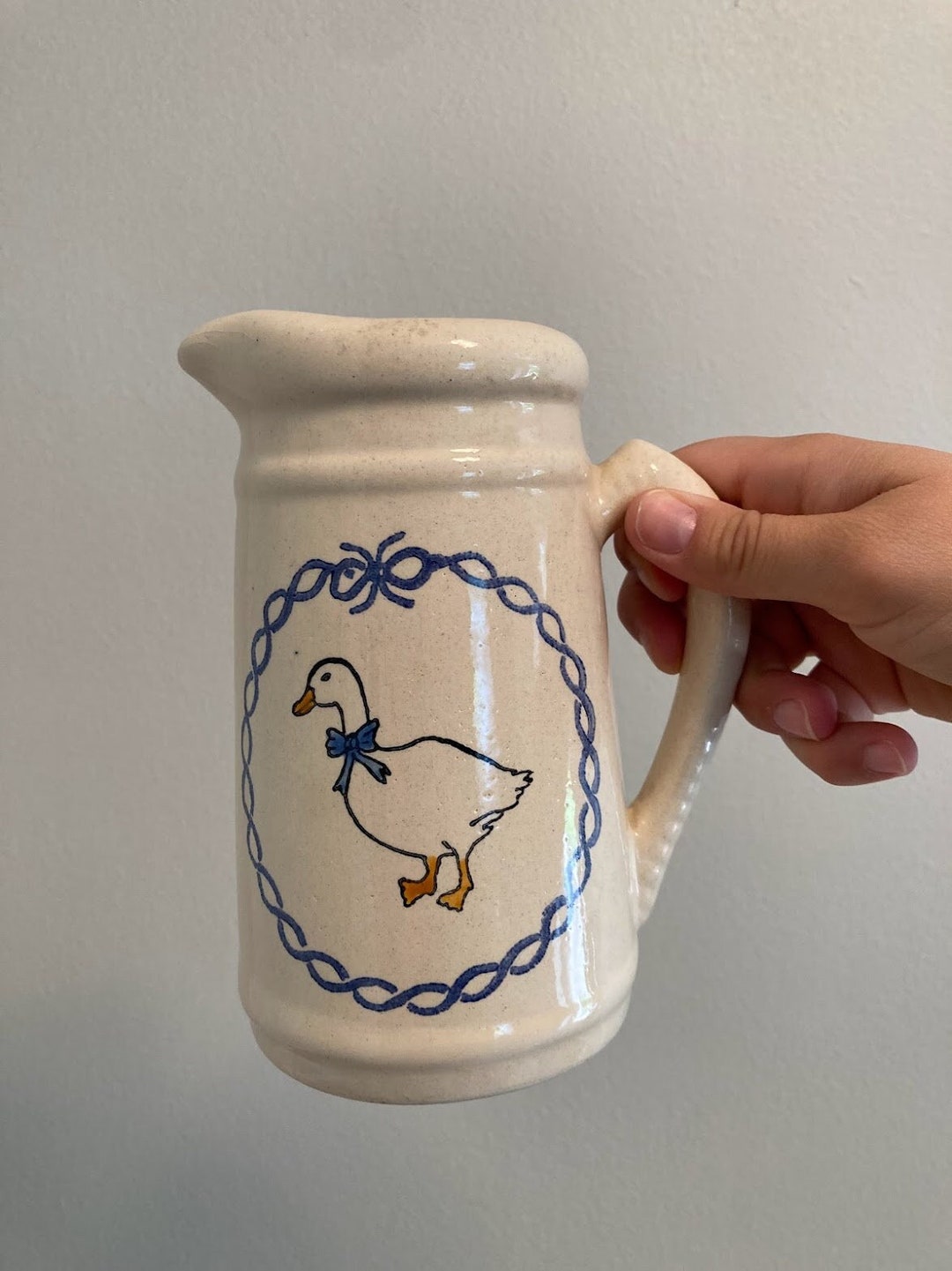 Small Vintage Blue Goose Pottery Creamer Jar Vase | White and Blue ...