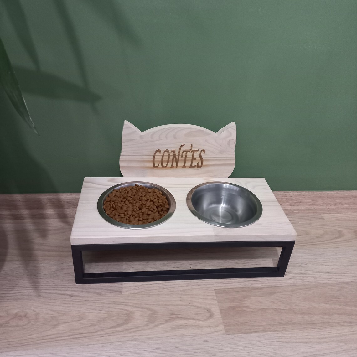 Personalized Pet Food Stand, Pet Food Bowl, Metal and Wooden Pet Food ...
