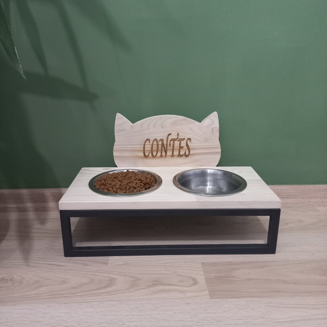 Personalized Pet Food Stand, Pet Food Bowl, Metal and Wooden Pet Food ...