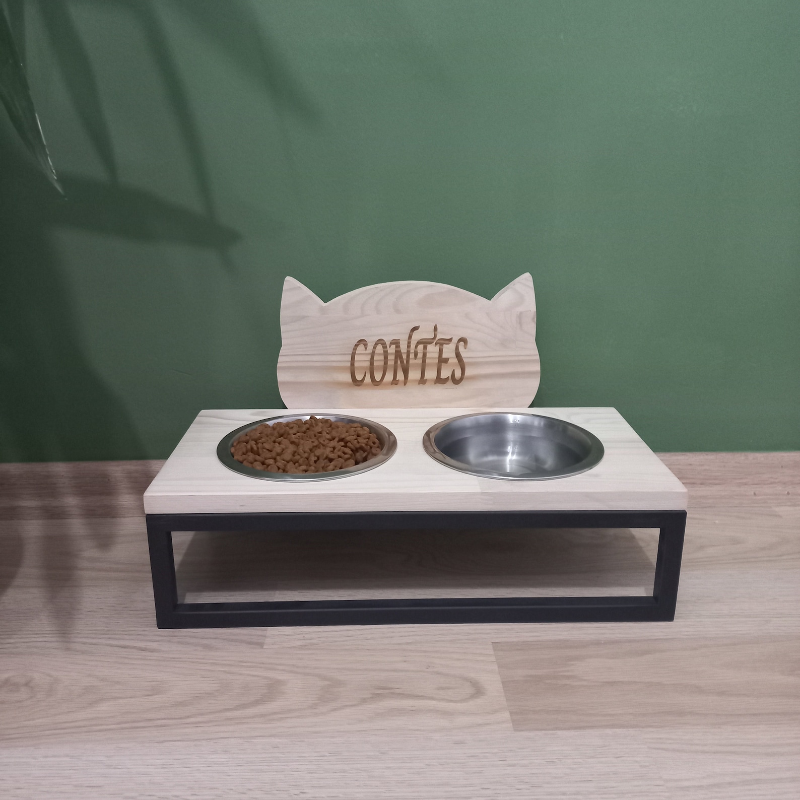 Personalized Pet Food Stand, Pet Food Bowl, Metal and Wooden Pet Food ...