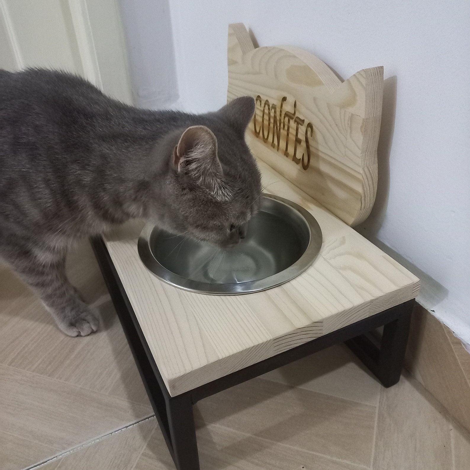 Personalized Pet Food Stand, Pet Food Bowl, Metal and Wooden Pet Food ...