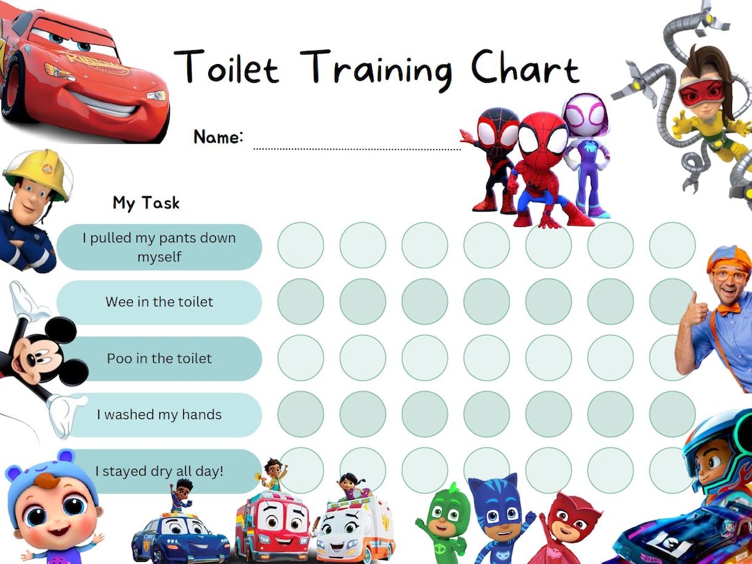 Toilet Training Chart With Kids' Favorite Characters - Etsy