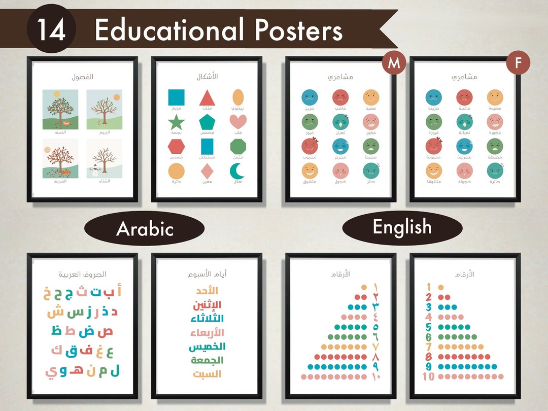 Arabic and English Educational Posters Set for Playroom | Printable Homeschool Prints for Kids ...