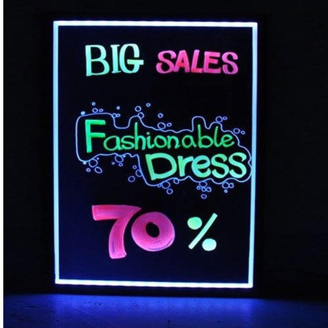 LED Light up Writing Board Flashing Illuminated Message Menu Sign Erase ...