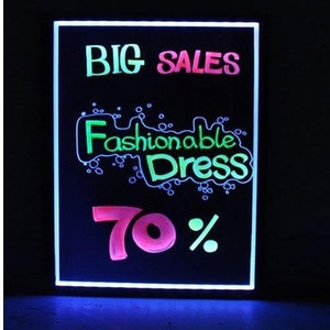 LED Light up Writing Board Flashing Illuminated Message Menu Sign Erase ...