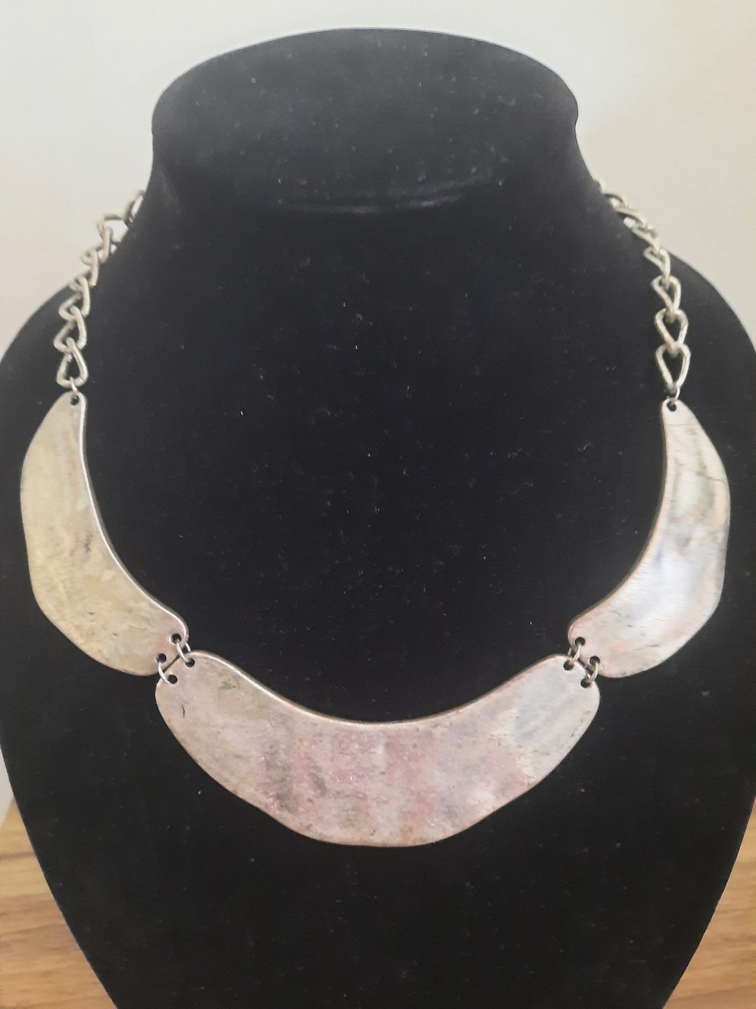 Vintage Large Hopi Silver Pewter Crumpled Metal Handmade Overlay Pueblo ...