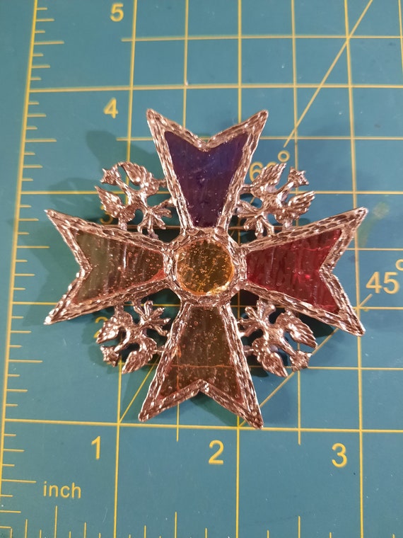 Vintage Maltese Cross Resin Stained Glass Pin Brooch … - Gem