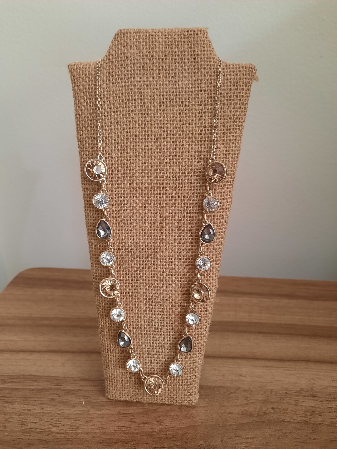 Vintage MONET Champagne Clear Gray Rhinestone Gold Tone Costume ...