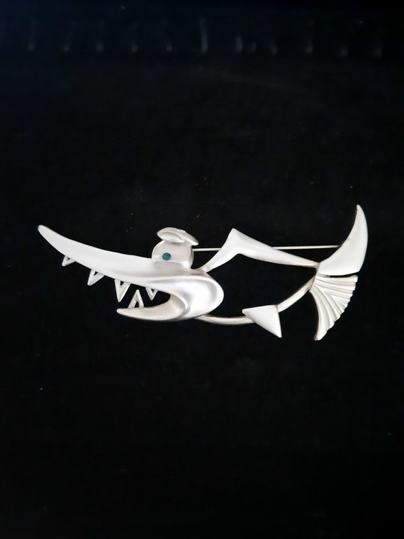 Vintage Stylized 4 1/2"large Shark pin abstract humor… - Gem