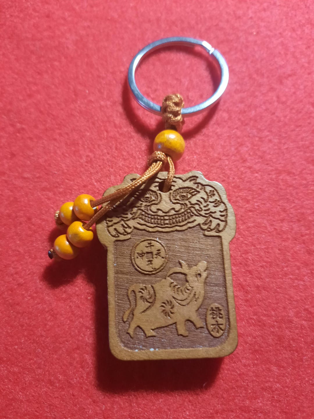 Wood Engraved Keychain Chinese Zodiac Charm Taurus Keychain Charm ...