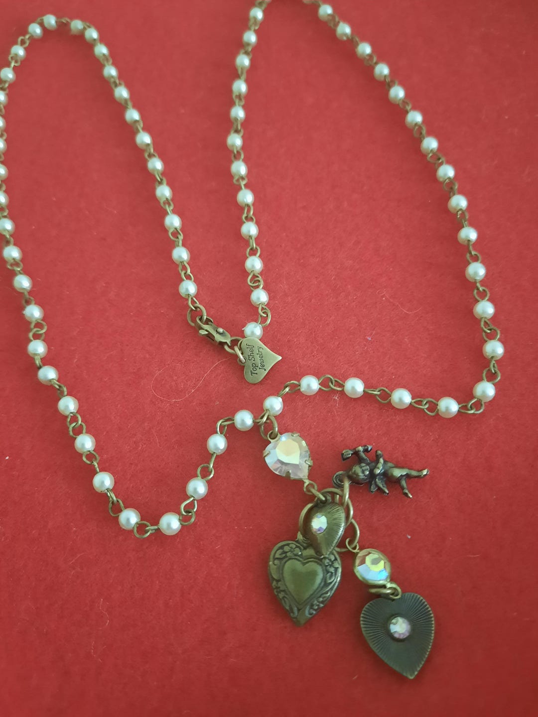Vintage Top Shelf Jewelry Pearl Chain Necklace Angel Heart Crystal AB ...