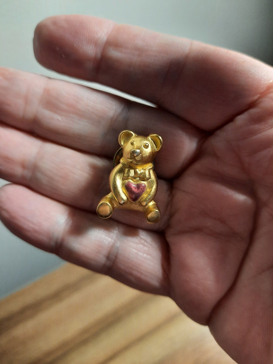 Vintage Avon Gold Tone Teddy Bear Lapel Pin Red Heart Fashion Best Gift ...