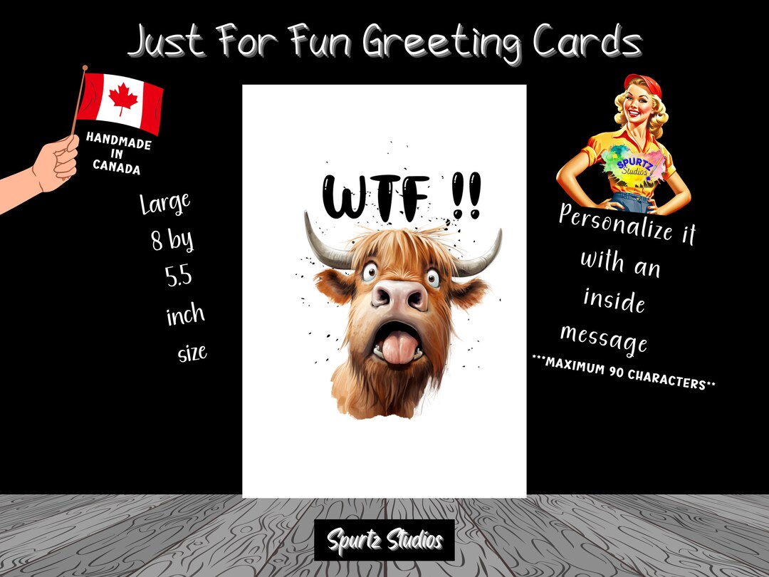 Funny Highland Cow Card. WTF Blank Inside or Add a Message You Want and ...