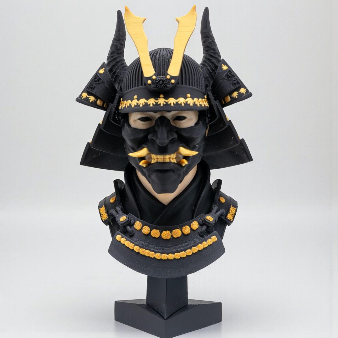 Samurai Bust – 3D Printed Sculpture, 9.5 Inch Japanese Warrior Statue ...