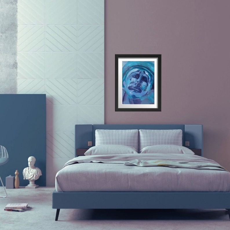 Sad Clown Painting, Blue Art, Boho Art Prints, Sad Clown Print, Clown ...