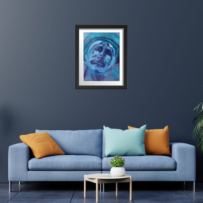 Sad Clown Painting, Blue Art, Boho Art Prints, Sad Clown Print, Clown ...