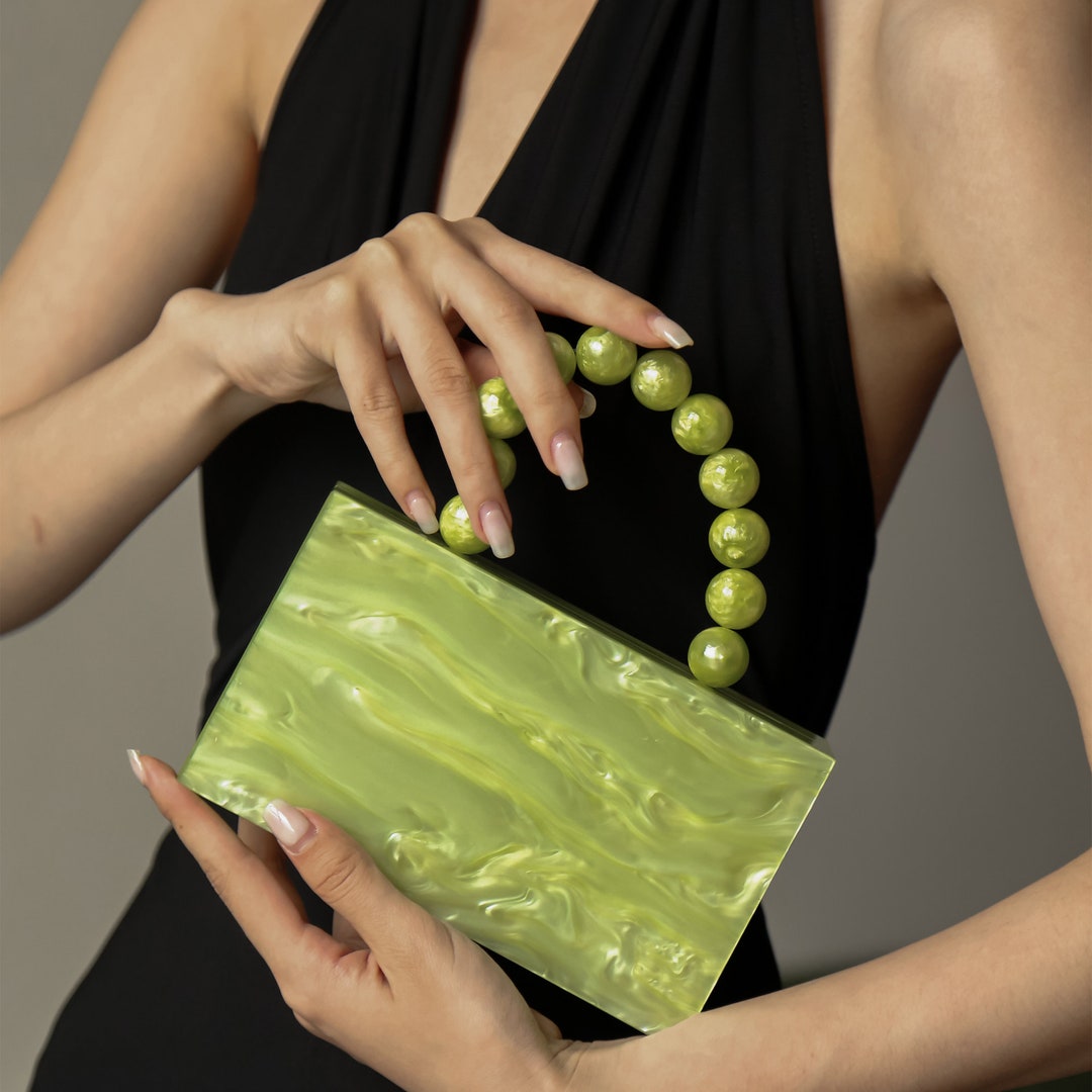 Green Marble Acrylic Clutch, Acrylic Pearl Box Clutch, Marble Look ...