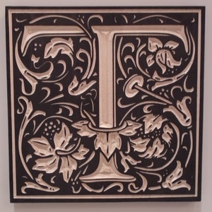 Illuminated Letter T, Wood Wall Art, Wood Engraving, William Morris ...