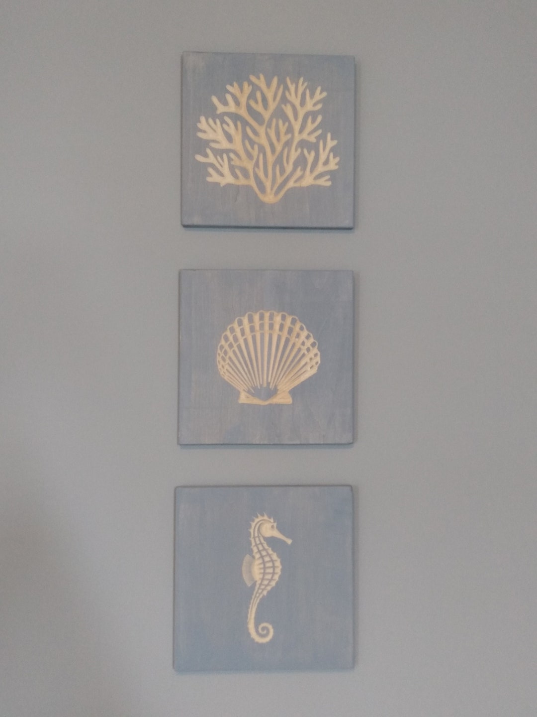 Sea Set One, Wood Engraving, Aquatic Decor, Wood Wall Art, Sea Fan ...